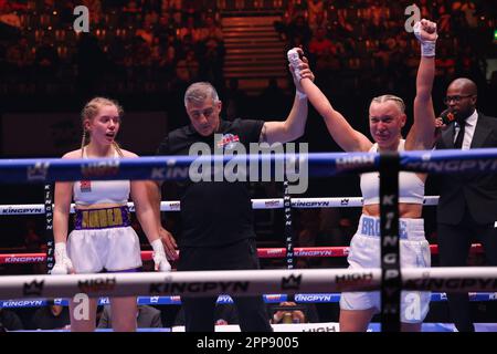 LONDON, UK - APRIL 22: Emily Brooke battles Amber O'Donnell in their ...