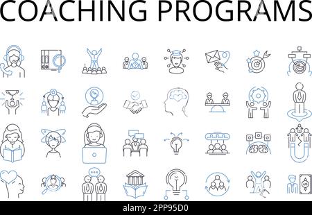 Coaching programs line icons collection. Leadership training ...