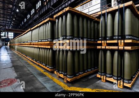 A 155 mm M795 artillery projectiles is manufactured at the Scranton ...
