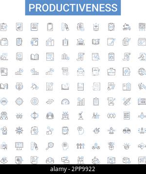 Productiveness outline icons collection. Efficiency, Output, Quality ...