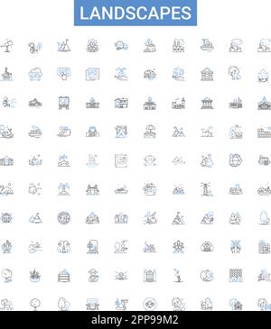 Landscapes outline icons collection. Scenery, Forests, Plains ...