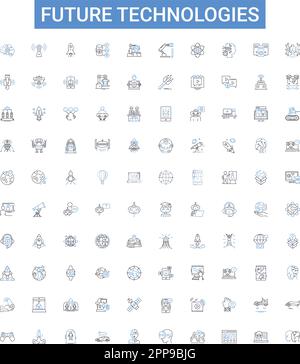 Future technologies outline icons collection. AI, Robotics, Automation, Virtual Reality, Quantum ...