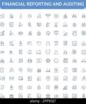 Financial reporting and auditing outline icons collection. Accounting ...