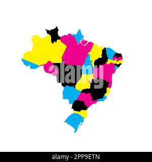 Colorful blank political map of Brazil. States divide by color into 5 ...