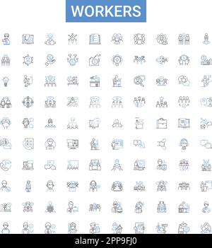 Construction craftsmen line icons collection. Carpentry, Masonry ...