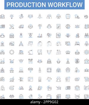 Production workflow outline icons collection. Manufacture, Process ...