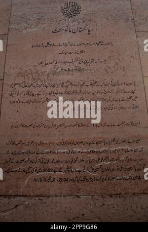 View of Pakistan Monument at the heart of Islamabad, Sign board of ...