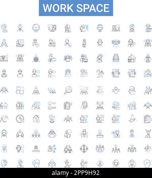 Office space line icons signs set. Design collection of Cubicle, Desk ...