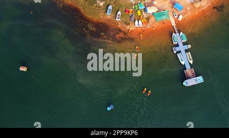 Arial drone view speed boats and yatch in harbor HD Stock Photo - Alamy