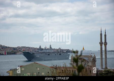Landing LHD ship L400 Anadolu from the Bosphorus to the Black Sea with ...