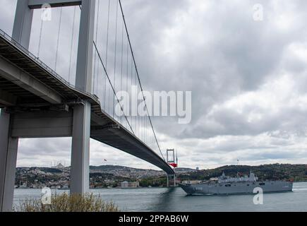 Landing LHD ship L400 Anadolu from the Bosphorus to the Black Sea with ...