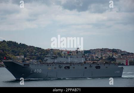 Landing LHD ship L400 Anadolu from the Bosphorus to the Black Sea with ...