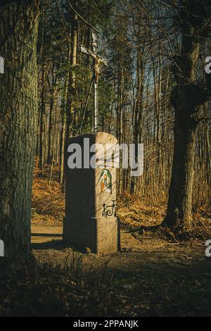 The restored cross in the Oldrichovske sedlo (Hemmrich saddle) has ...