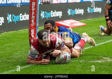 Abbas Miski #23 of Wigan Warriors in action during the Betfred ...