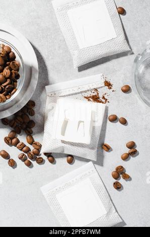 Trendy instant brewed drip coffee, cold brew coffee. Drip filter coffee ...