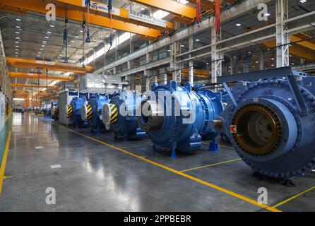 Tianjin, China. 13th Apr, 2023. A factory hall of Flender GmbH. The ...