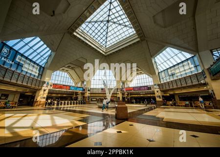 Frank R. Lautenberg Rail Station - View to the tower clock at the ...