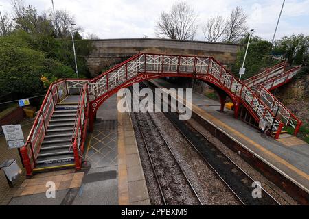 A listed victorian bridge at Garforth Railway Station in Leeds which is ...