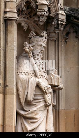 Exterior of Gloucester Cathedral. Statue of King Osric, made by J.F ...