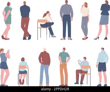 Business people standing with backs set vector illustration. Cartoon ...