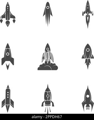 Spaceship silhouettes vector cartoon illustration. Futuristic rocket ...