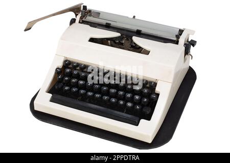 White typewriter with cyrillic keyboard layout USSR era isolated on ...