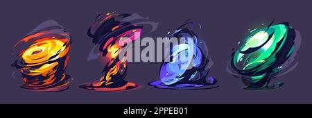 Vfx tornado game cartoon storm effect set isolated. Blue flash twirl ...