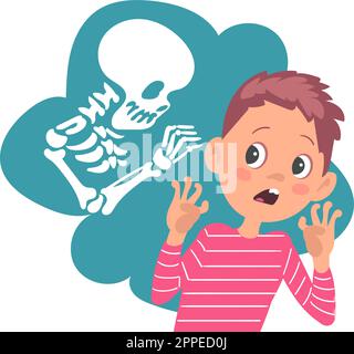 Kids fear. Frightened boy afraid of thunderstorm. Children phobia ...