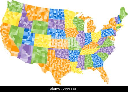 Complex colorful USA political map with every county and major city ...