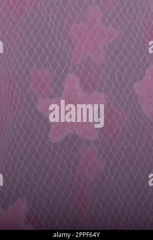 Fine mesh netting with fluffy pink stars fabric or material, suitable ...