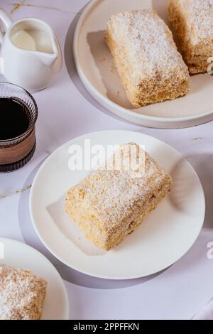 lemon strawberry cake made of several layers of cakes of different ...