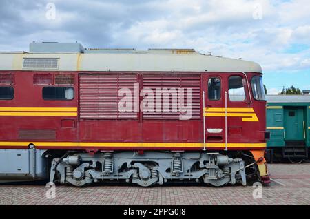 Wheels of a Russian modern locomotive, view from side. Transportation ...