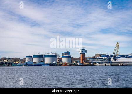 Terminal of cargo international seaport of Klaipeda, Lithuania. Cargo ...