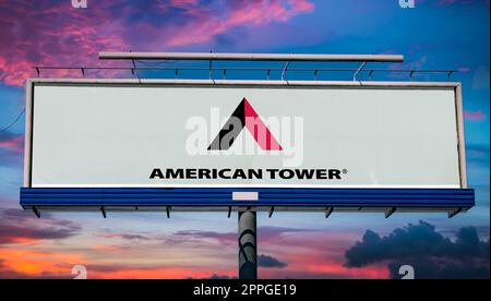 Advertisement billboard displaying logo of American Tower Stock Photo ...