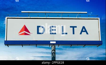 Advertisement billboard displaying logo of Delta Air Lines Stock Photo ...