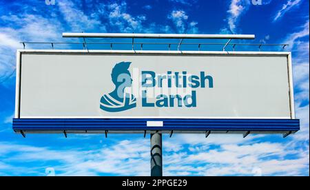 Advertisement billboard displaying logo of The British Land Stock Photo ...