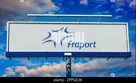 Advertisement billboard displaying logo of Fraport AG Stock Photo - Alamy