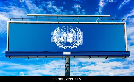 Advertisement billboard displaying logo of The United Nations Stock ...