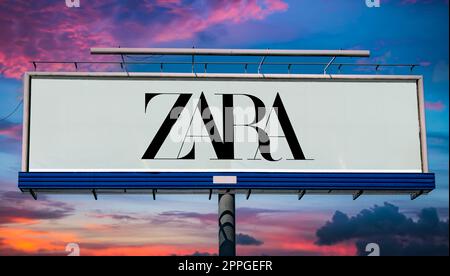 Advertisement billboard displaying logo of Zara Stock Photo - Alamy