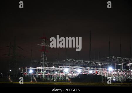 A substation in Austria at night Stock Photo - Alamy