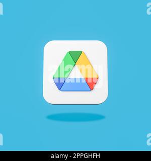 Google Drive App Logo 3D Shape Isolated on Flat Blue Background with ...