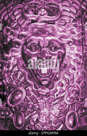 Medusa monster. Face of the Gorgon, gothic symbol of evil with snakes ...