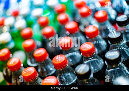 Bottles of drinks put out for sale in a commercial refrigerator Stock ...