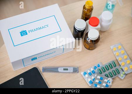 Home medicine with medicine package box free first aid kit with pills ...