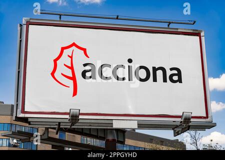 Advertisement billboard displaying logo of Acciona Stock Photo - Alamy