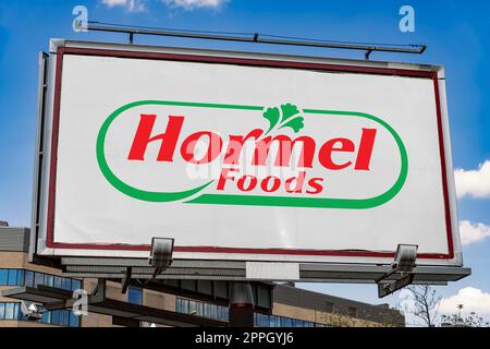 Advertisement billboard displaying logo of Hormel Foods Stock Photo - Alamy