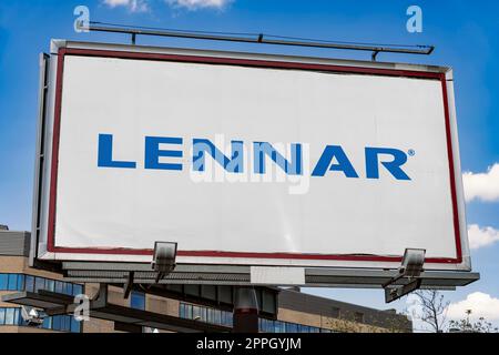 Advertisement billboard displaying logo of Lennar Corporation Stock ...