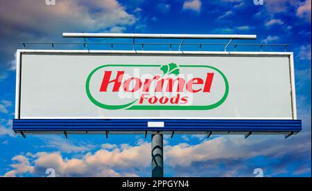 Advertisement billboard displaying logo of Hormel Foods Stock Photo - Alamy