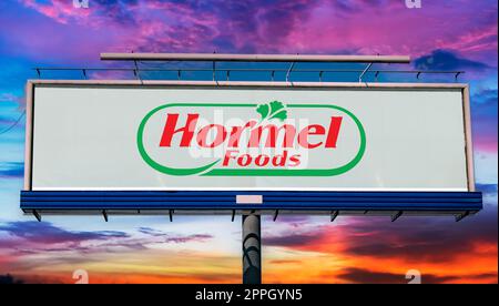 Advertisement billboard displaying logo of Hormel Foods Stock Photo - Alamy