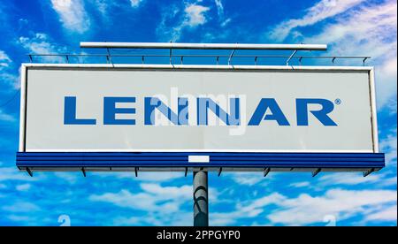 Advertisement billboard displaying logo of Lennar Corporation Stock ...
